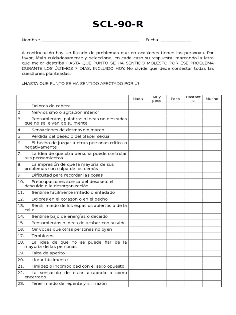 SCL 90 R Ejecutivo (JIS) | PDF | Temor | Bienestar