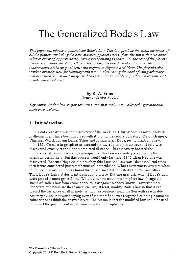 The Generalized Bode's Law: by R. A. Frino | PDF | Substellar Objects ...