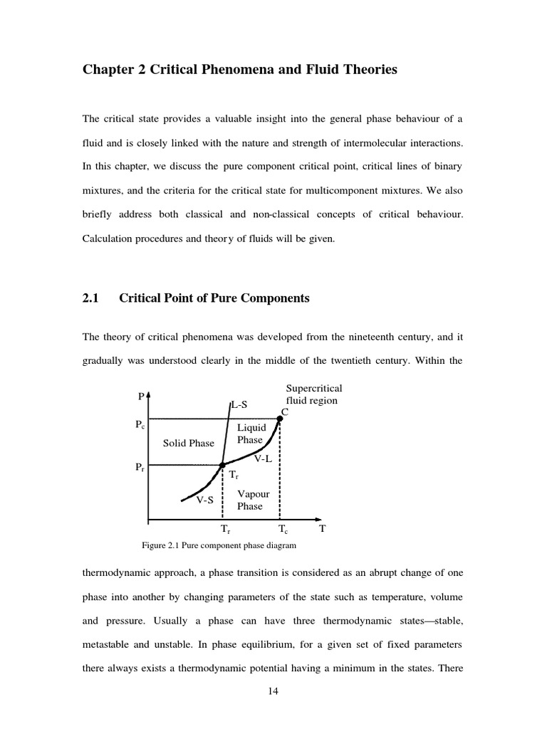 Chapter 2 Critical Phenomena and Fluid Theories: 2.1 Critical Point of ...
