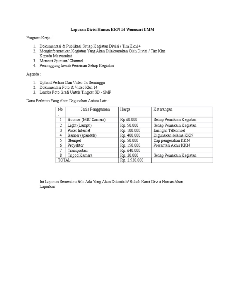 Laporan Divisi Humas | PDF