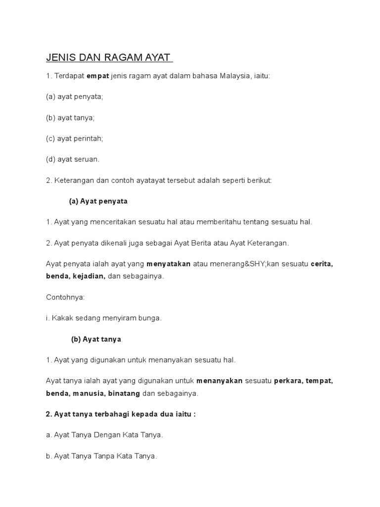 Jenis Ayat dalam Bahasa Malaysia | PDF
