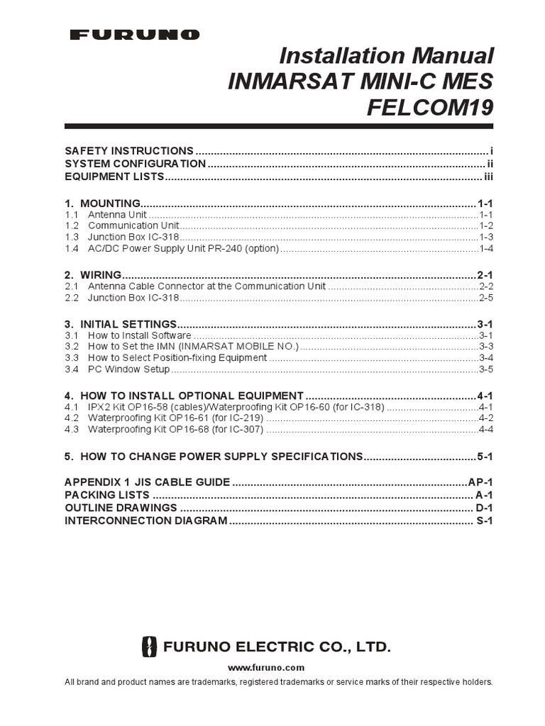Furuno Felcom 19 Installation Manual | PDF | Power Supply | Cable