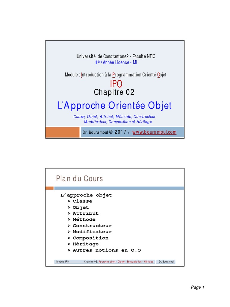 Chapitre 2 - Approche Orientée Objet - Partie 1 | PDF | Classe ...