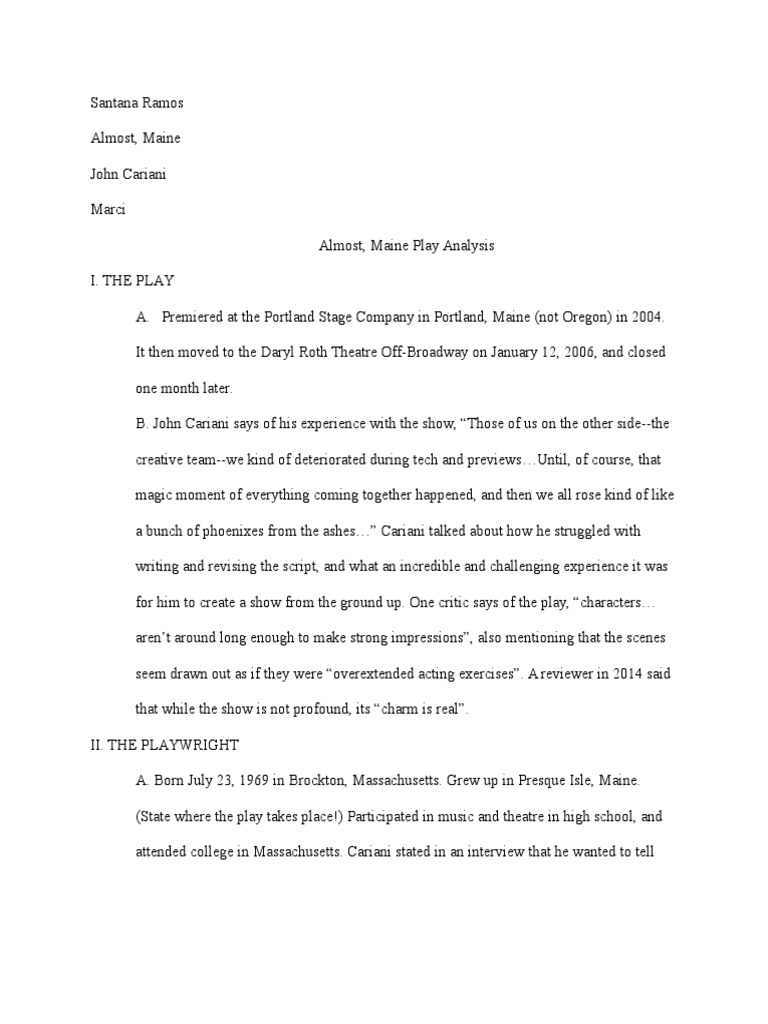 Almost Maine Play Analysis | PDF | Theatre | Entertainment (General)