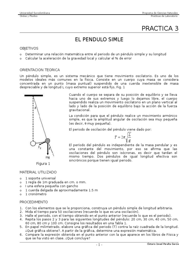 Guia de Lab El Pendulo-Simple | PDF | Péndulo | Movimiento (física)