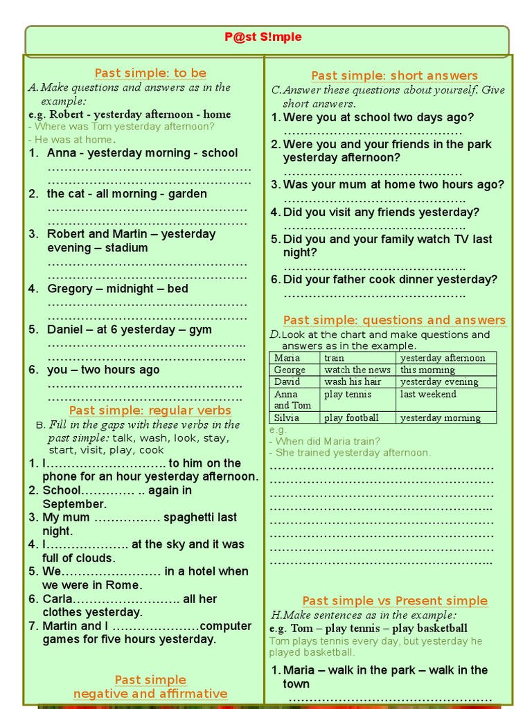 Past Simple: To Be Past Simple: Short Answers | PDF | Leisure