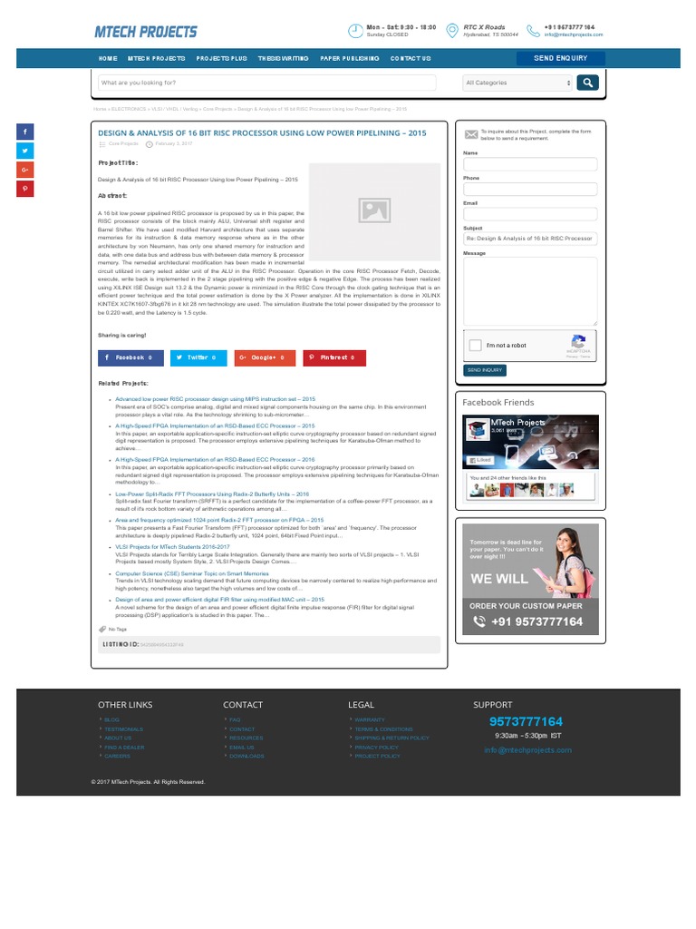Design & Analysis of 16 Bit RISC Processor Using Low Power Pipelining - 2015 | PDF | Central ...