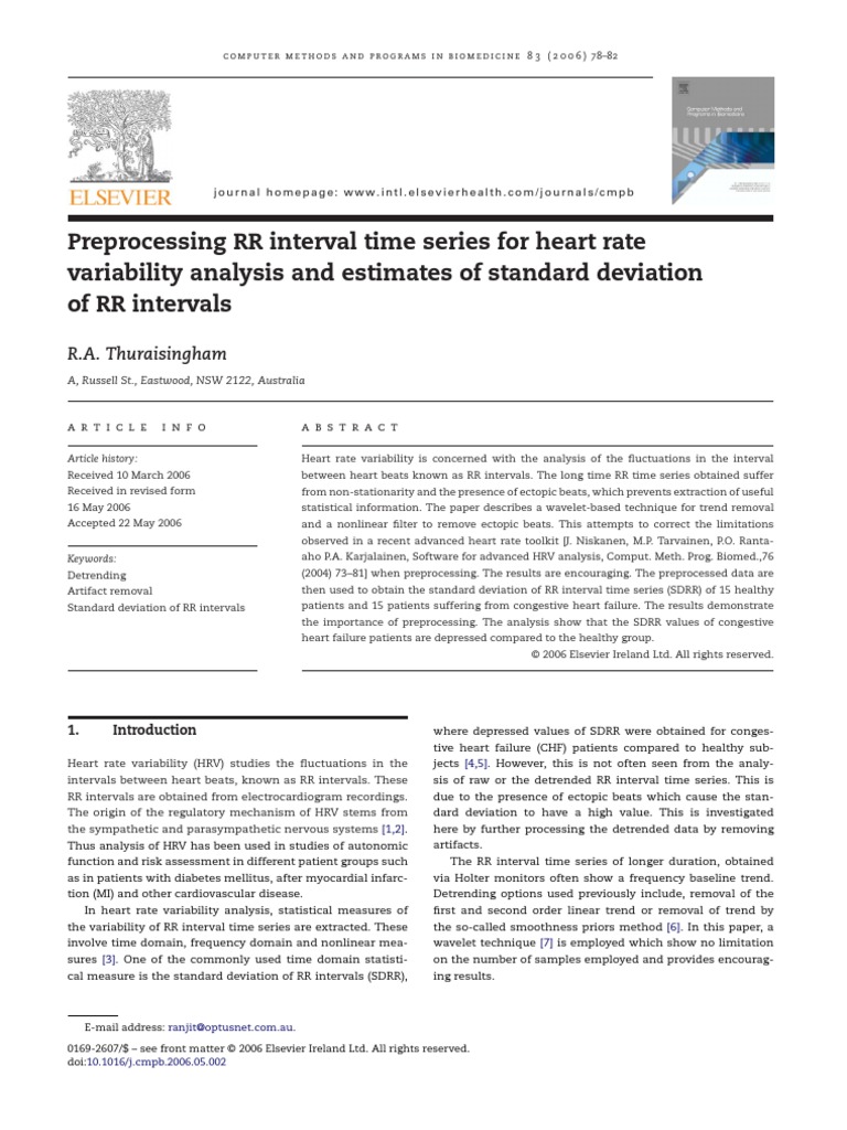 Preprocessing RR Interval Time Series For Heart Rate Variability ...