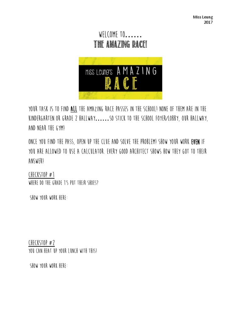 Amazing Race - Scavenger Hunt | PDF