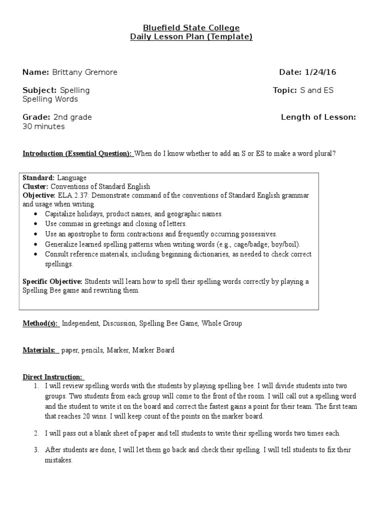 Lesson Plan - 2nd Grade Spelling Words | Spelling | English Language