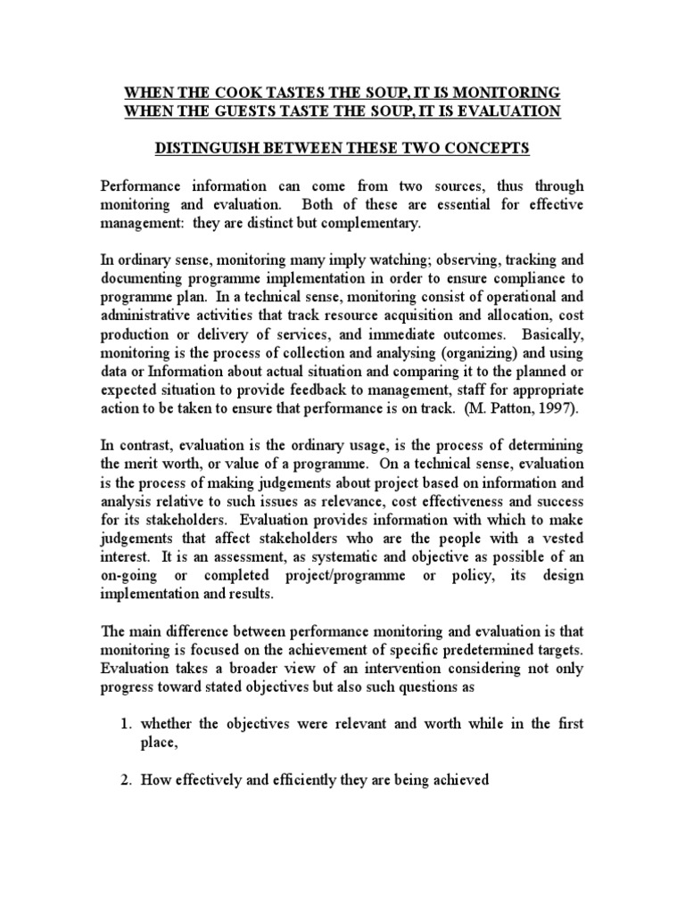 Monitoring vs. Evaluation Explained | PDF | Monitoring And Evaluation ...