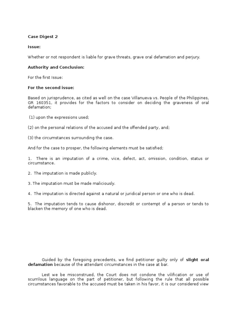 Grave Oral Defamation | Defamation | Misconduct