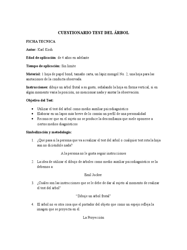 Cuestionario Test Del Árbol | PDF | Arboles | Dibujo