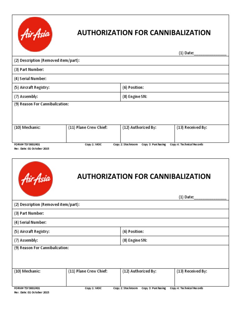 Cannibalization Form
