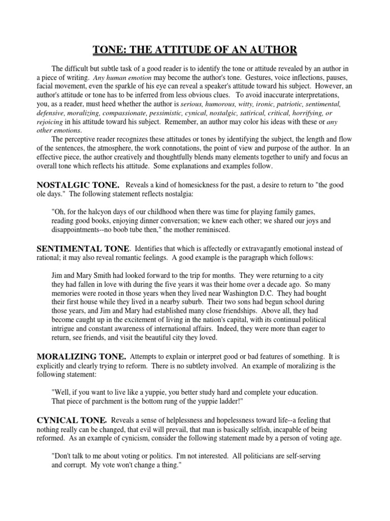 Authors Tone | PDF | Nostalgia | Emotions