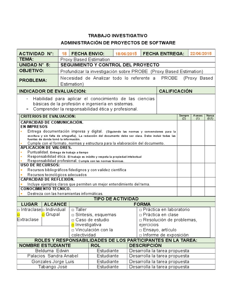 PROBE (Proxy Based Estimation) | PDF | Software | Diseño