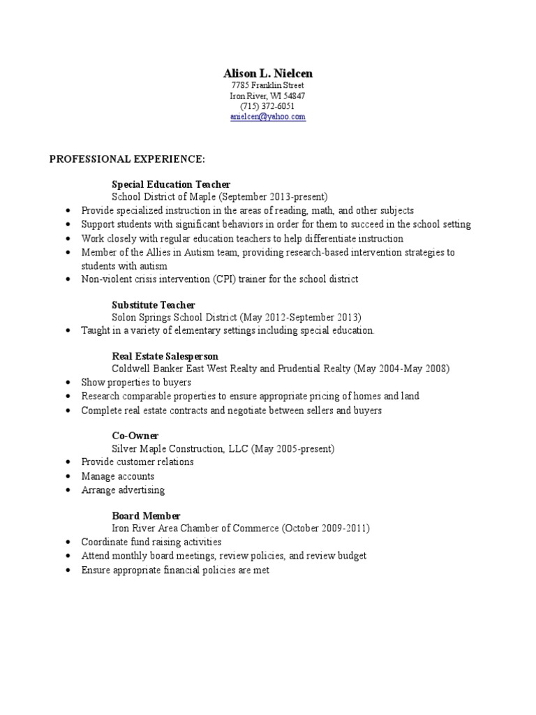 Alison Resume | PDF | Special Education | Teachers