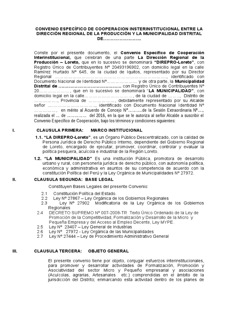Modelo de Convenio Con Municipalidades | PDF | Presupuesto | Gobierno