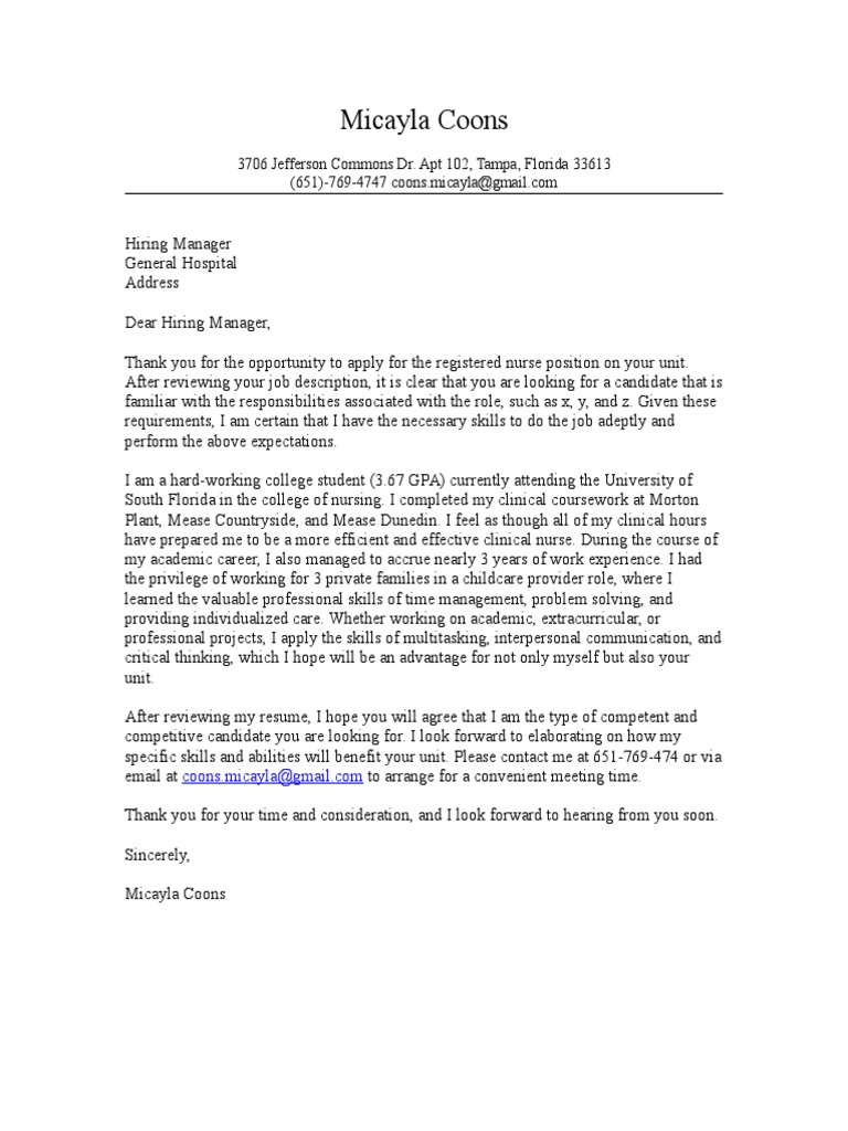 Coverletter | PDF | Nursing | Behavior Modification