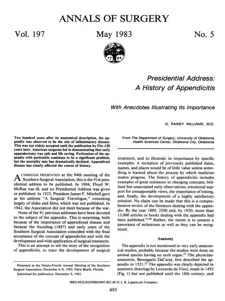 A History of Appendicitis | PDF | Surgery | Medical Specialties