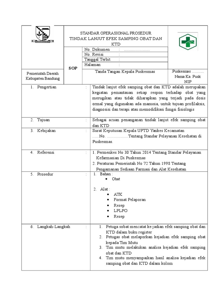 SOP Tindak Lanjut Efek Samping Obat Dan KTD | PDF