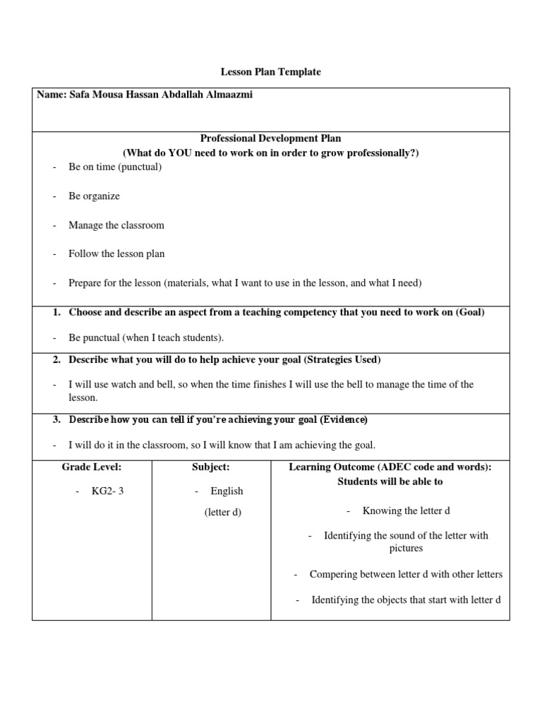 Lesson Plan Letter D | PDF | Lesson Plan | Teachers