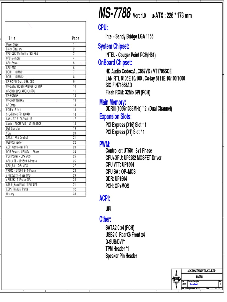 Schematic Msi h61m-p31 Ms-7788 Rev 1.0 | PDF | Physical Layer Protocols | Computer Engineering