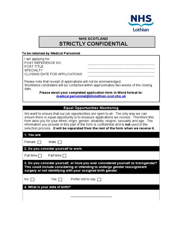 NHS Lothian Medical Application Form | PDF | Disability | Wellness