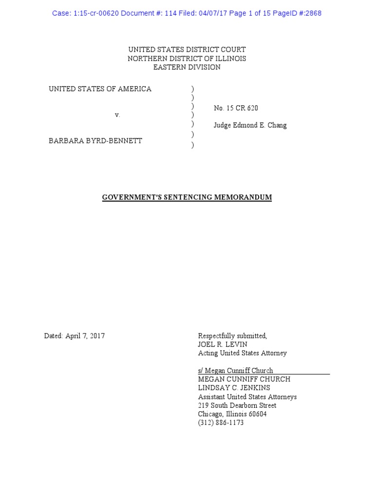 Government's Byrd-Bennett Sentencing Memo | PDF | United States Federal ...