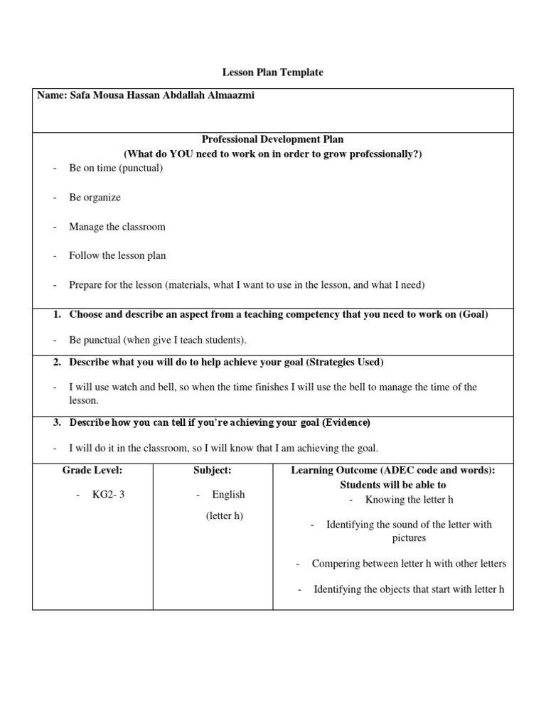 Lesson Plan Letter H | PDF | Lesson Plan | Communication