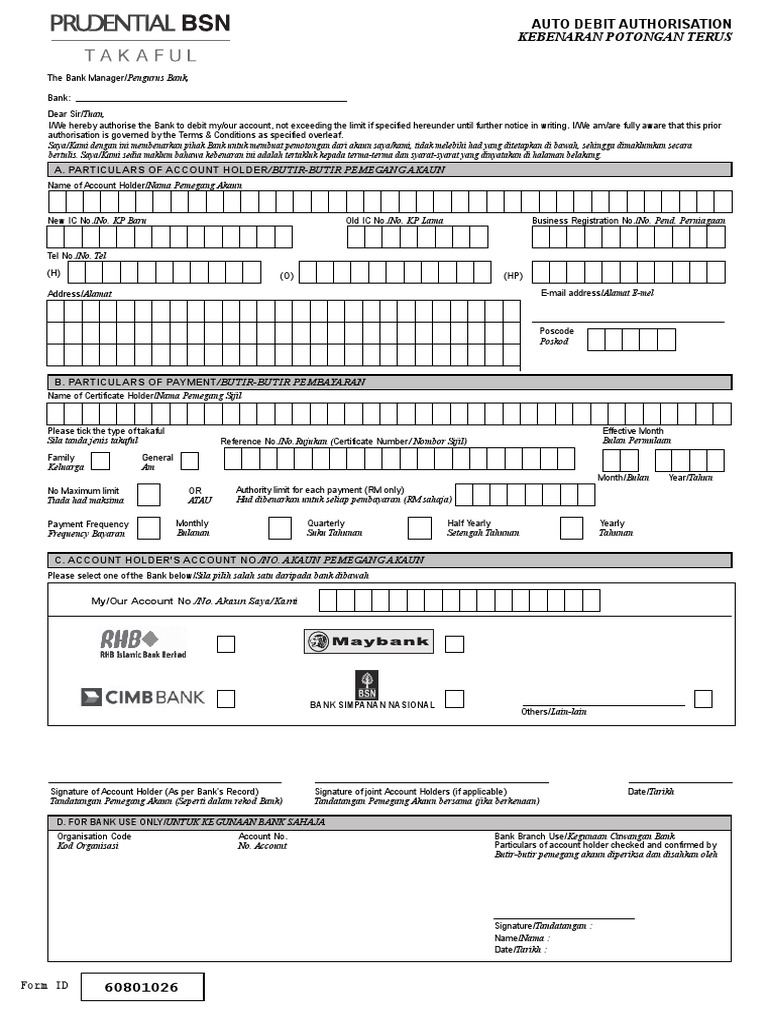 Auto Debit Form (60801026) | PDF | Overdraft | Banks