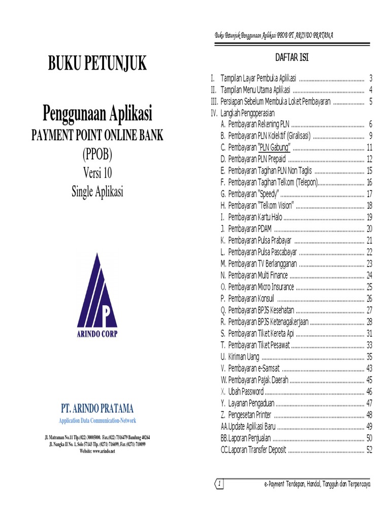 SOP PPOB Arindo Versi 10 PDF | PDF