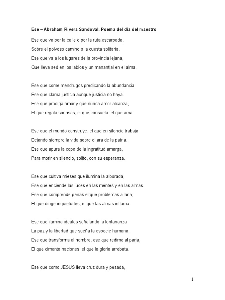 Ese - Abraham Rivera Sandoval, Poema Del Día Del Maestro | PDF ...