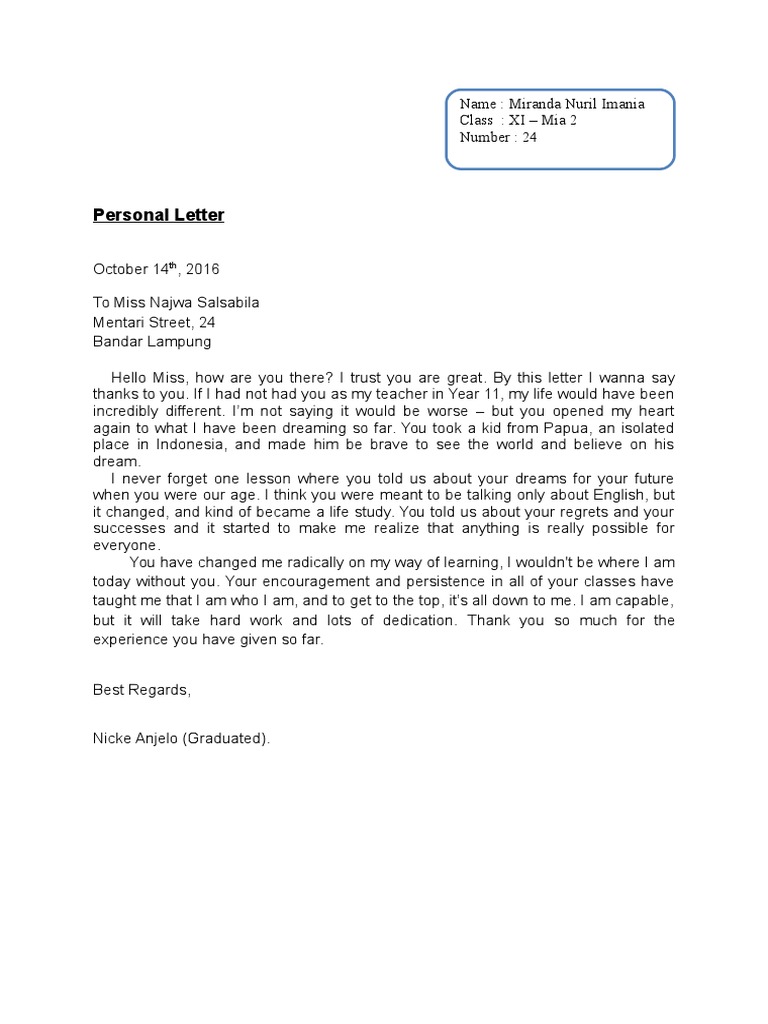 Personal Letter | PDF