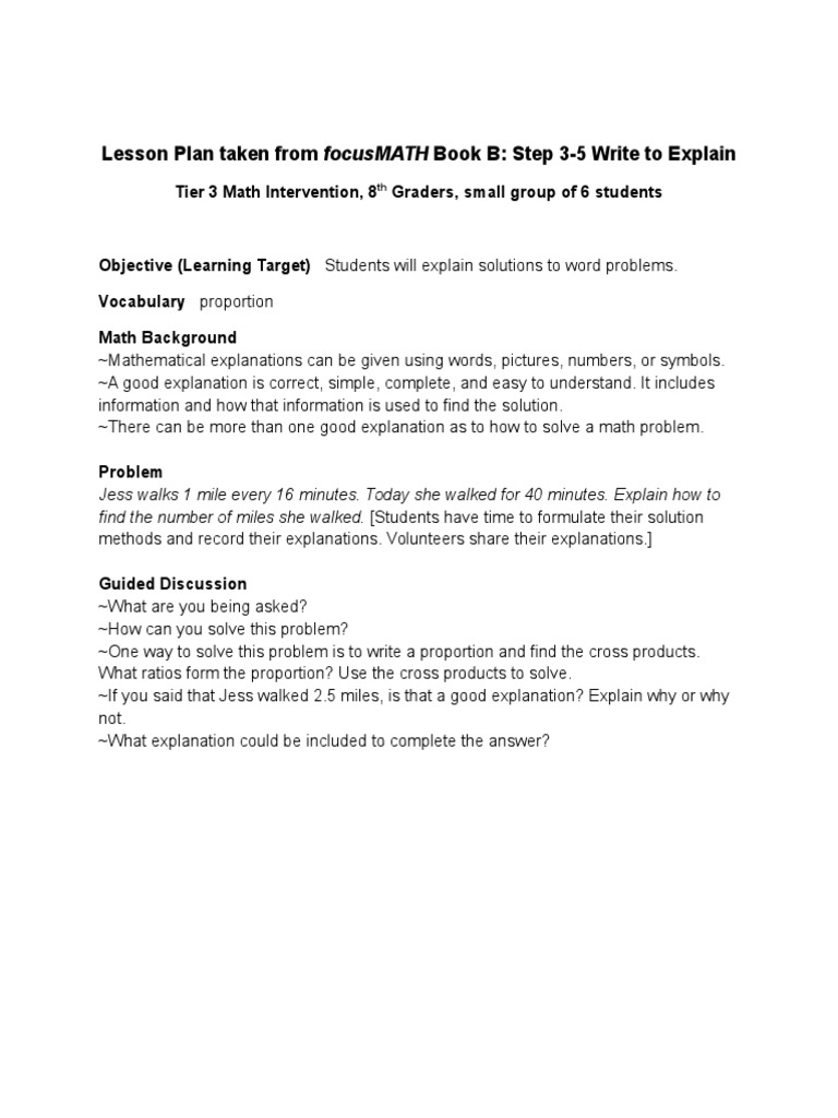Lesson Plan Focusmath To Modify 1 | PDF