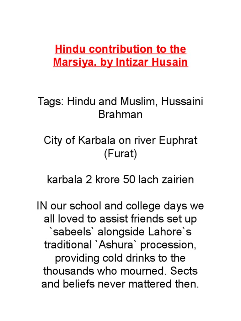 Hindu Contribution To The Marsiya | PDF | Husayn Ibn Ali | Hindu
