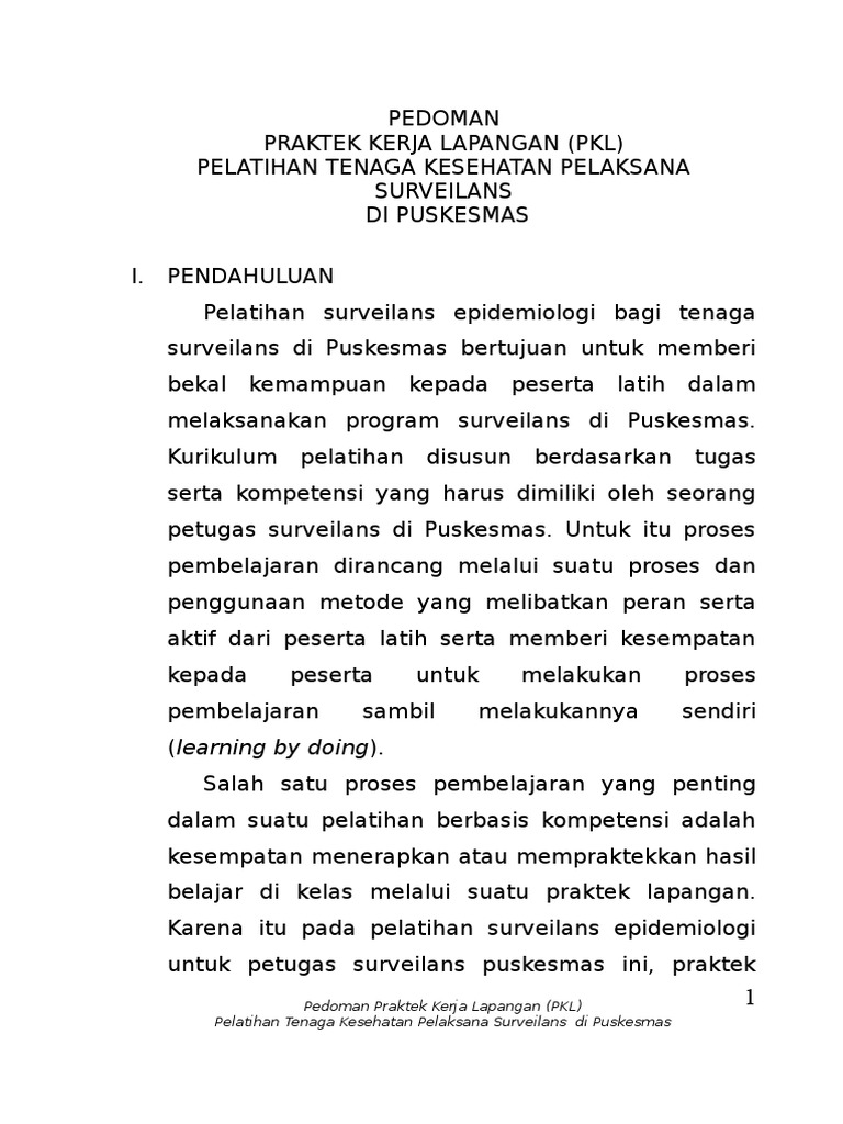PEDOMAN Praktek Kerja Lapangan Surveilans | PDF