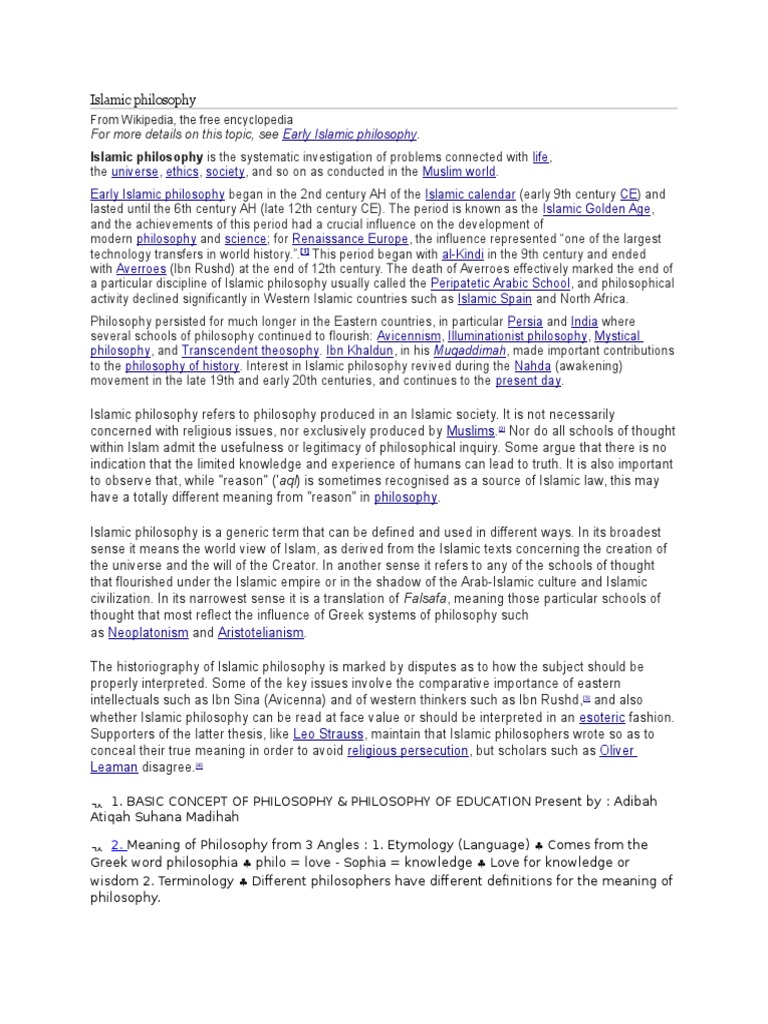 Islamic Philosophy Is The Systematic Investigation of Problems ...