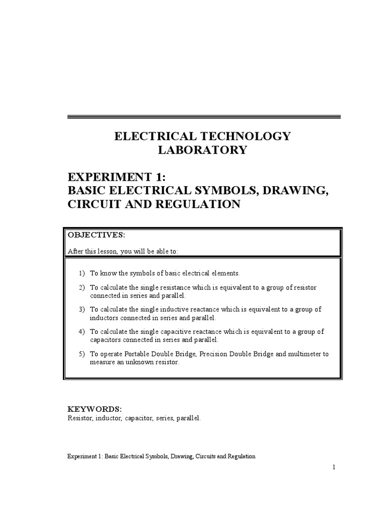 Electrical Technology Laboratory Experiment 1: Basic Electrical Symbols ...