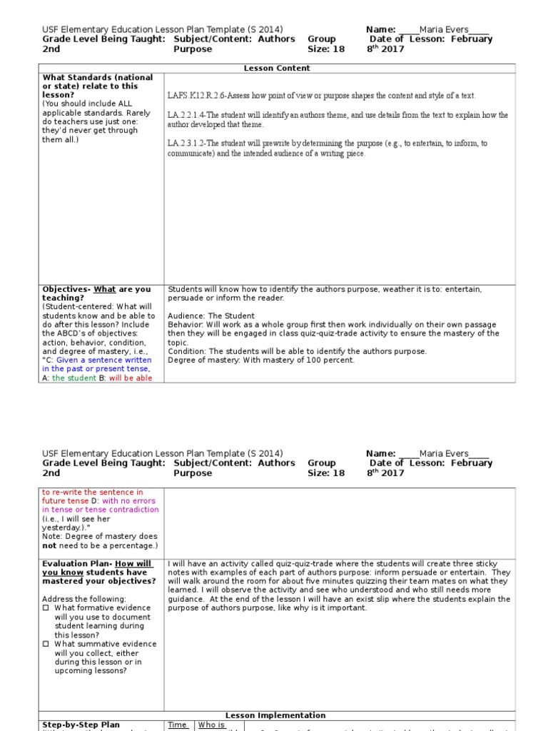 Authors Purpose Lesson | PDF | Lesson Plan | Primary Education