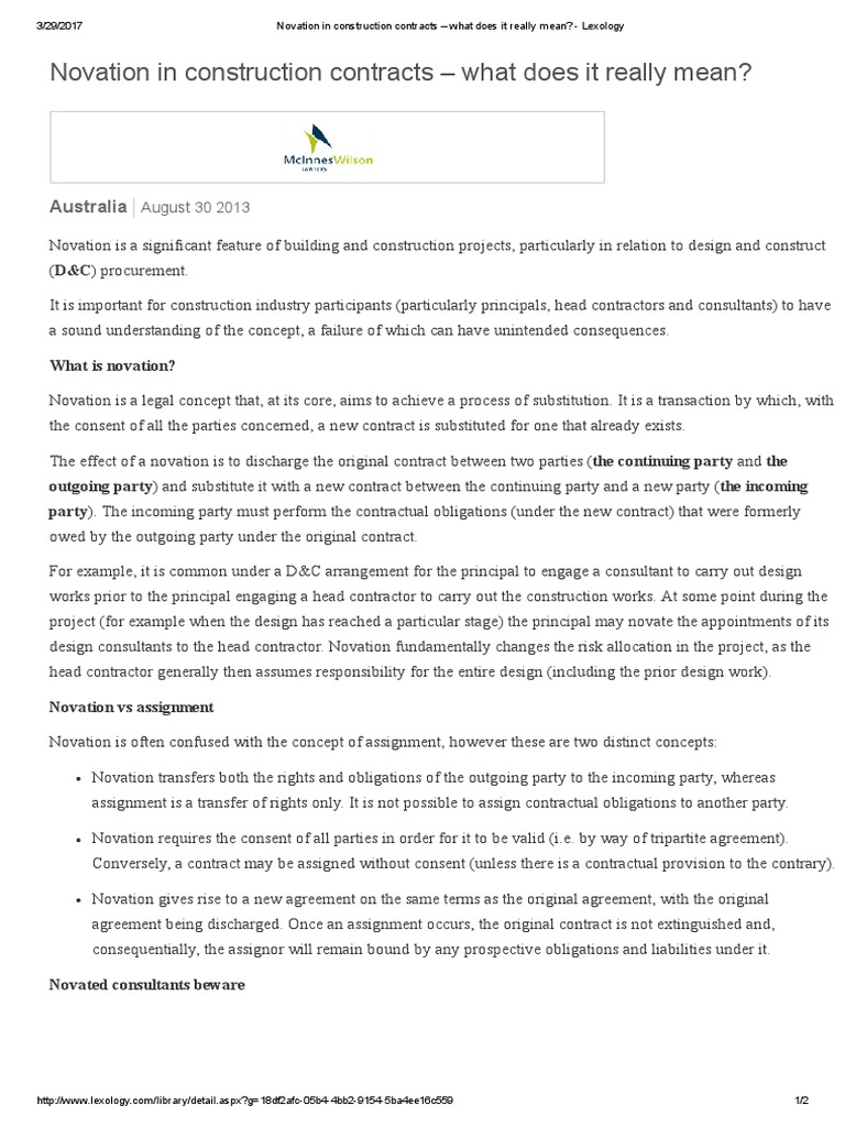 Novation in Construction Contracts – What Does It Really Mean ...