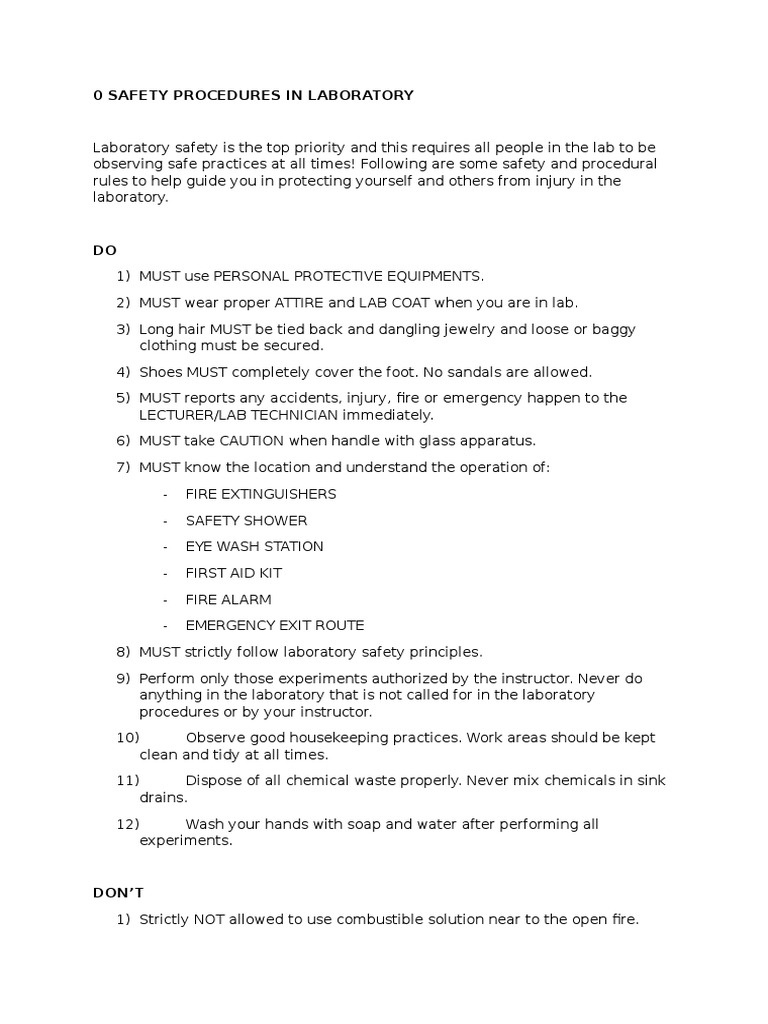 Safety Procedures in Laboratory | PDF