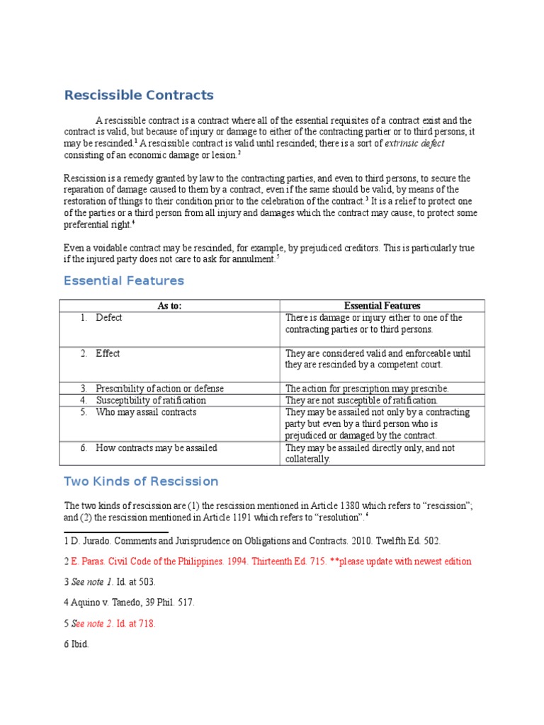 Rescissible Contracts Explained | PDF | Rescission | Business Law