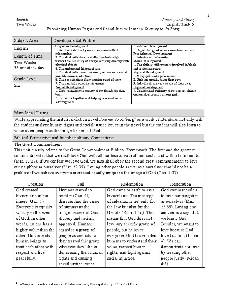 1 Unit Plan Journey To Joburg | PDF | Developmental Psychology | Social ...