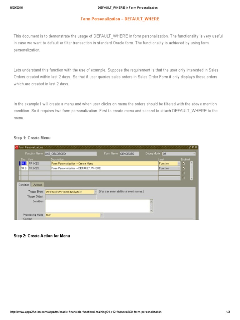 DEFAULT - WHERE in Forms Personalization | PDF