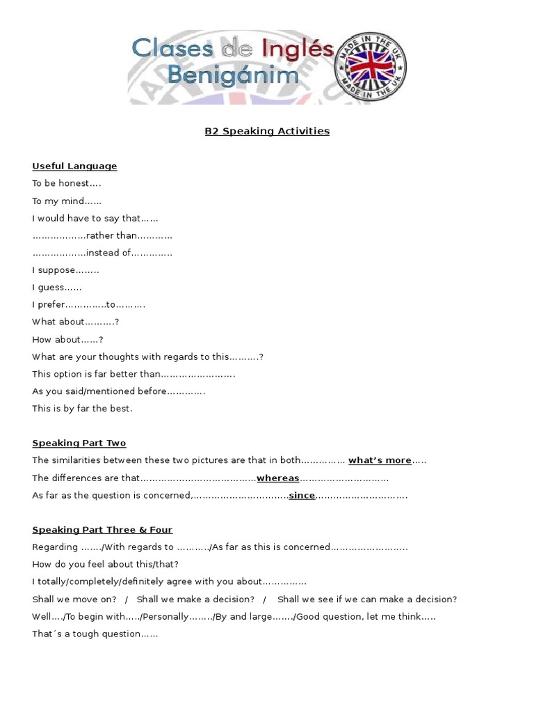 B2 Speaking Activities: Useful Language | PDF