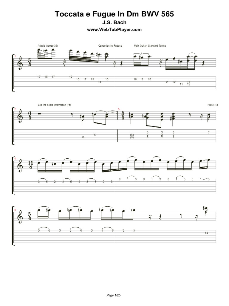 Bach Toccata & Fugue in DM Metal Version Tab | PDF