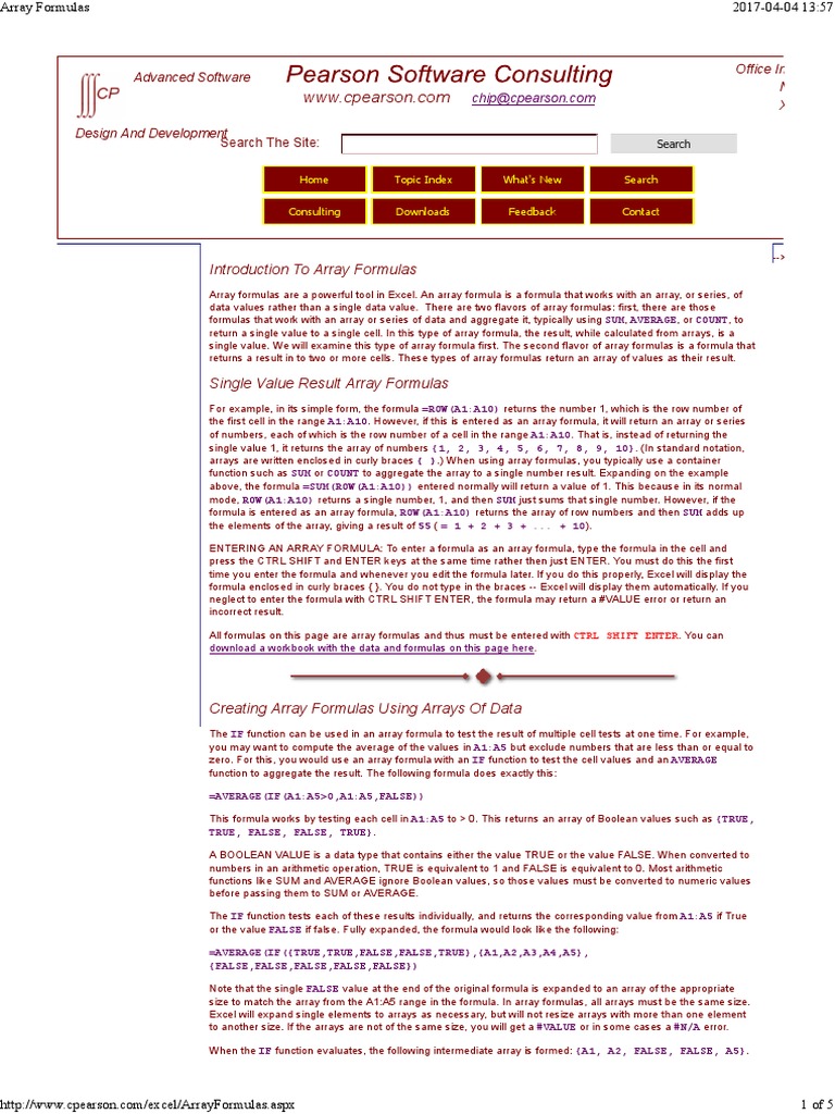 Introduction To Array Formulas: Search The Site | PDF | Matrix ...