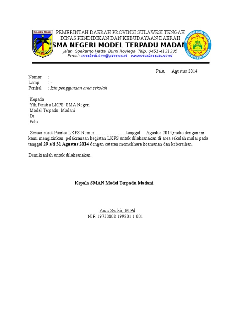 Surat Permohonan Area Sekolah | PDF