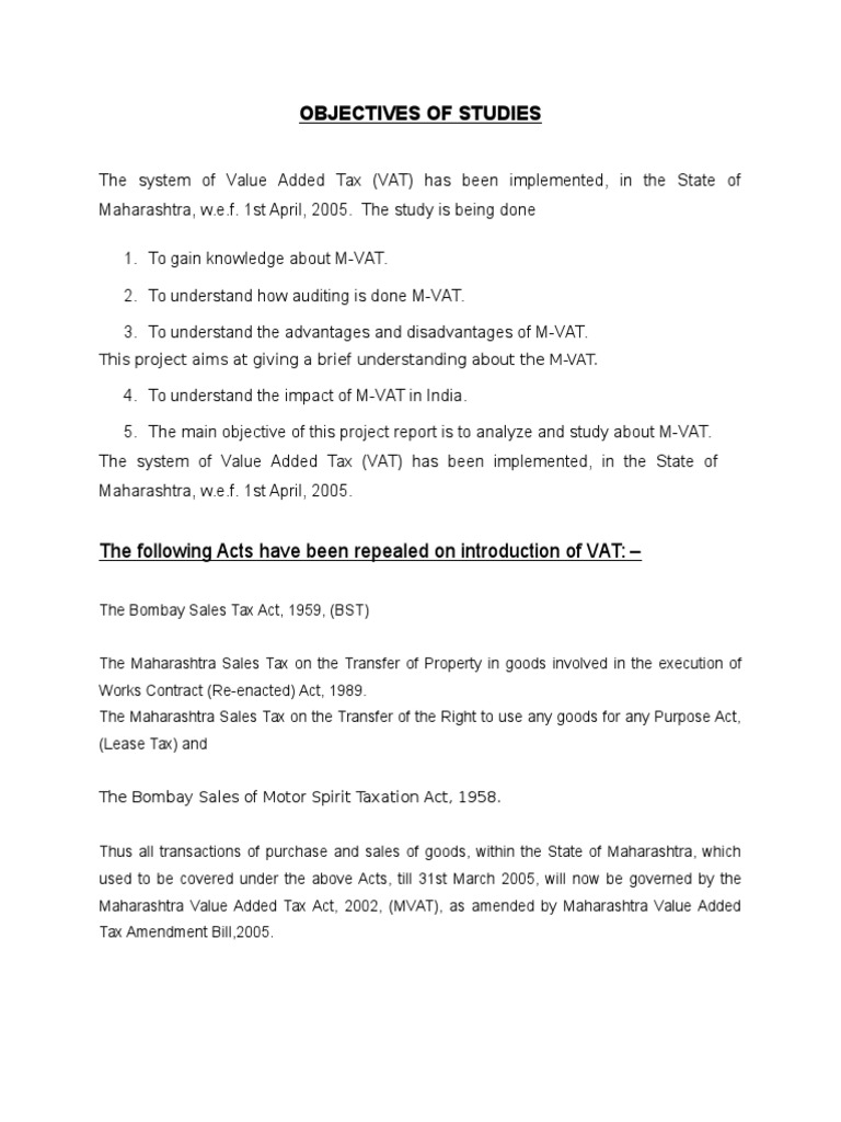 Objectives of Studies | Download Free PDF | Value Added Tax | Taxes